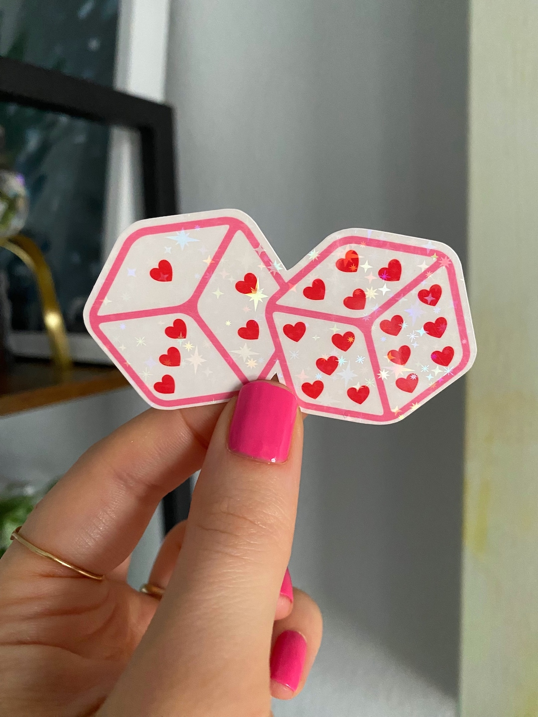 Heart Dice Sticker / Holographic Vinyl / Trendy Stickers / Valentines ...