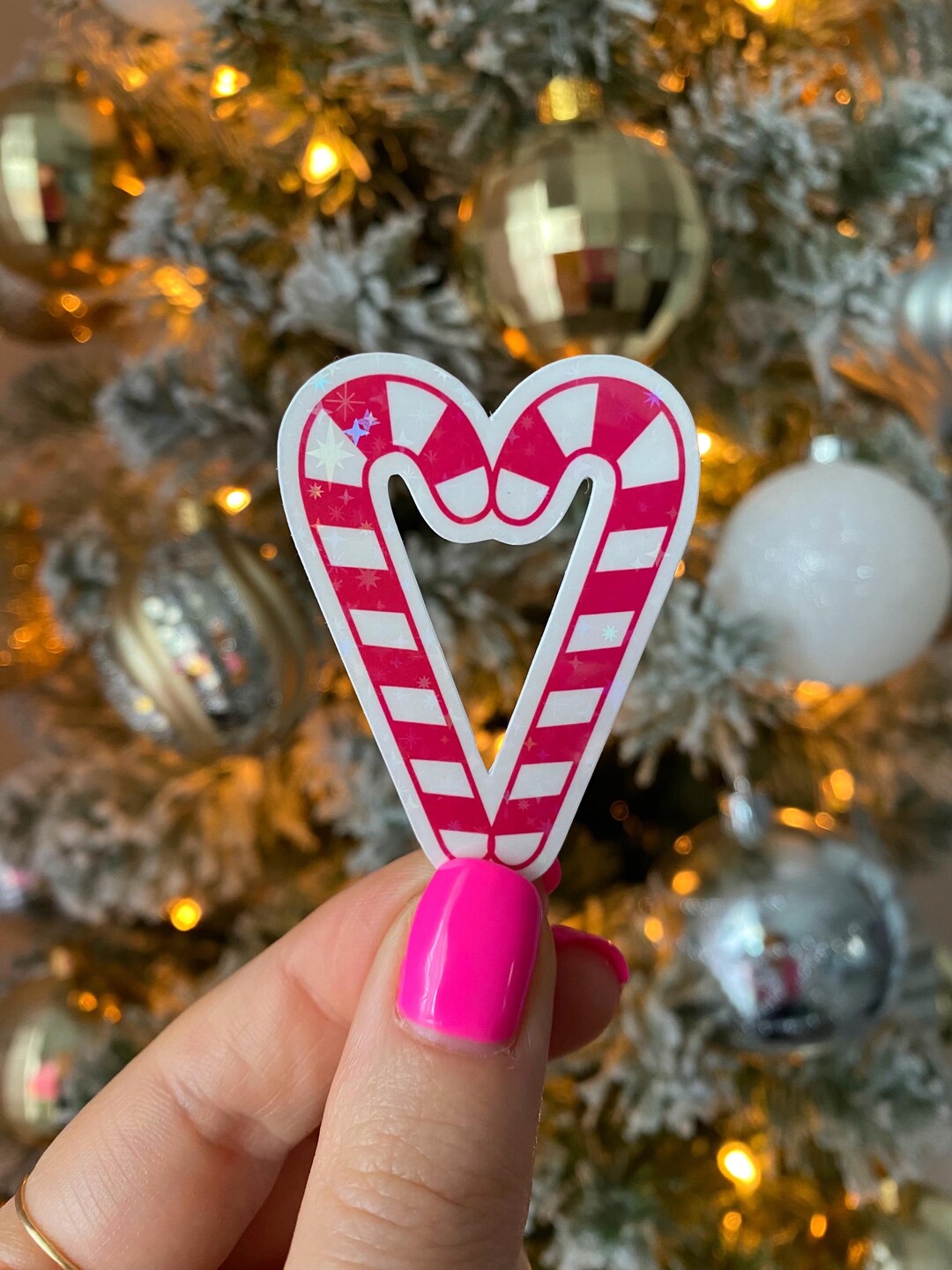 Candy Cane Heart Sticker / Cute Trendy Holiday Stickers / Pink ...