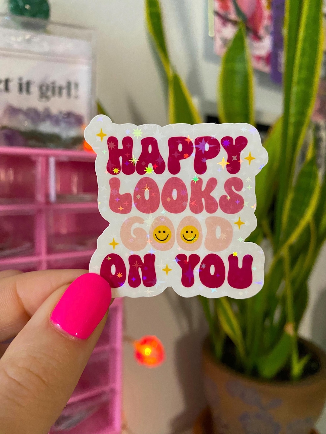 Happy Looks Good on You Sticker / Holographic / Retro Smiley Face ...