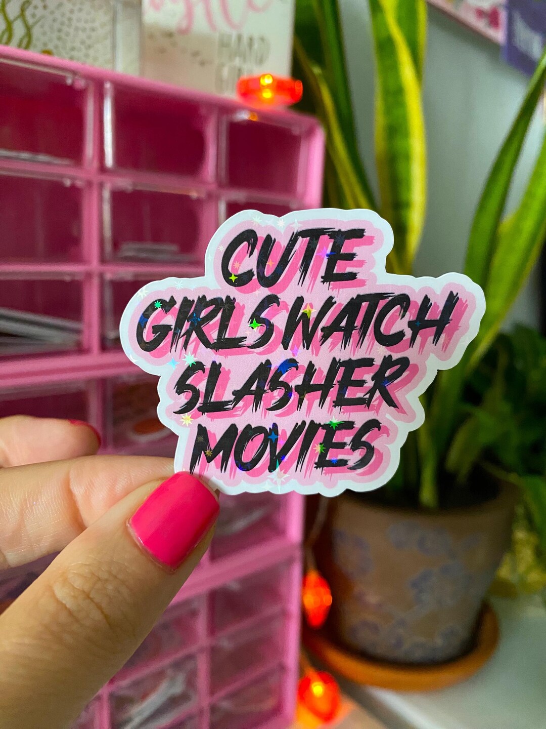 Cute Girls Watch Slasher Movies Sticker / Holographic Vinyl / Horror ...