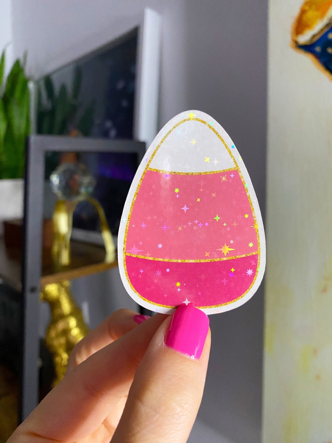 Candy Corn Sticker / Pink Candy Corn / Holographic Vinyl / Cute Fall ...