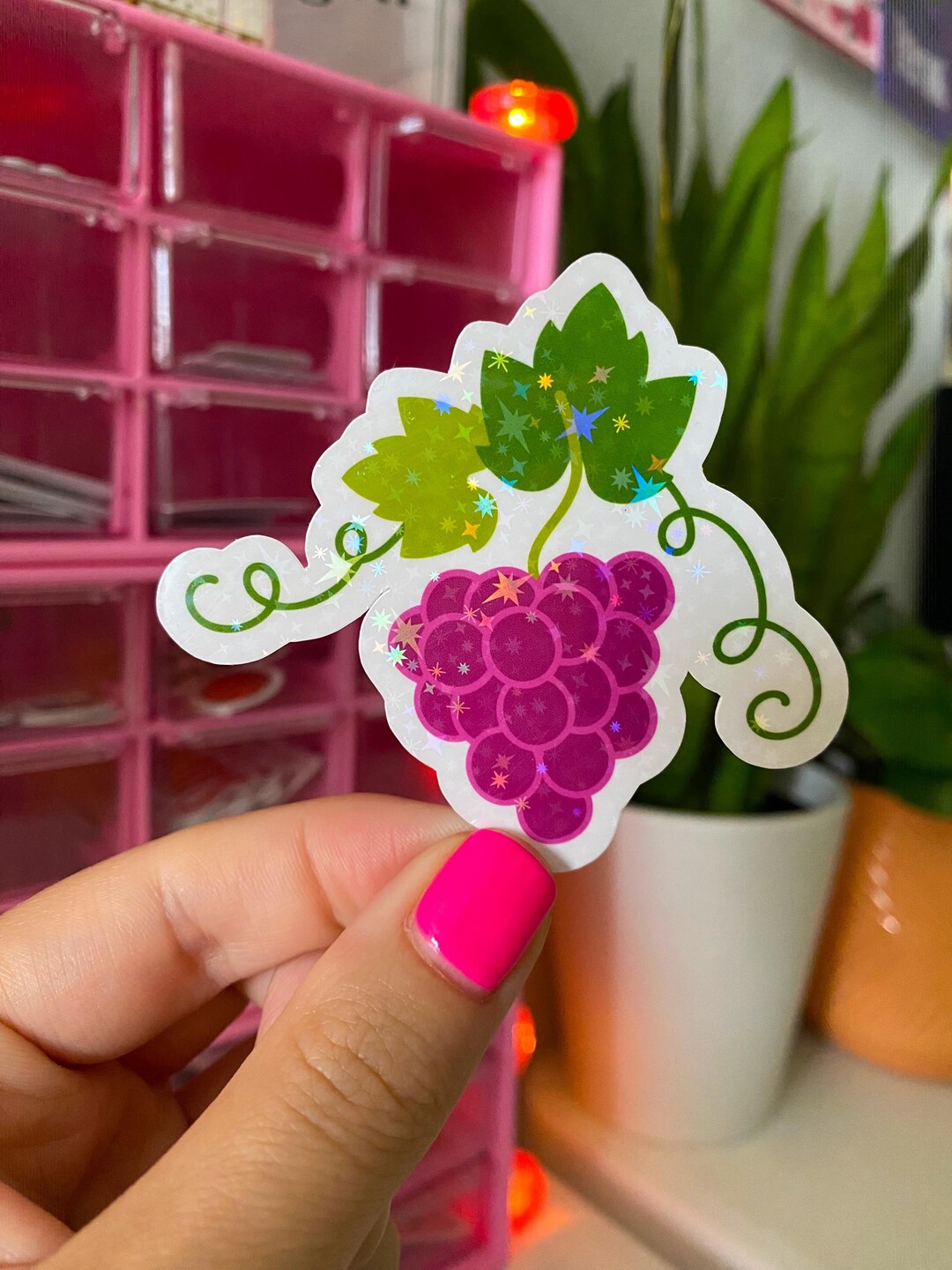 Grapes Sticker / Cute Fruit Sticker / Holographic / Cute Food Stickers ...