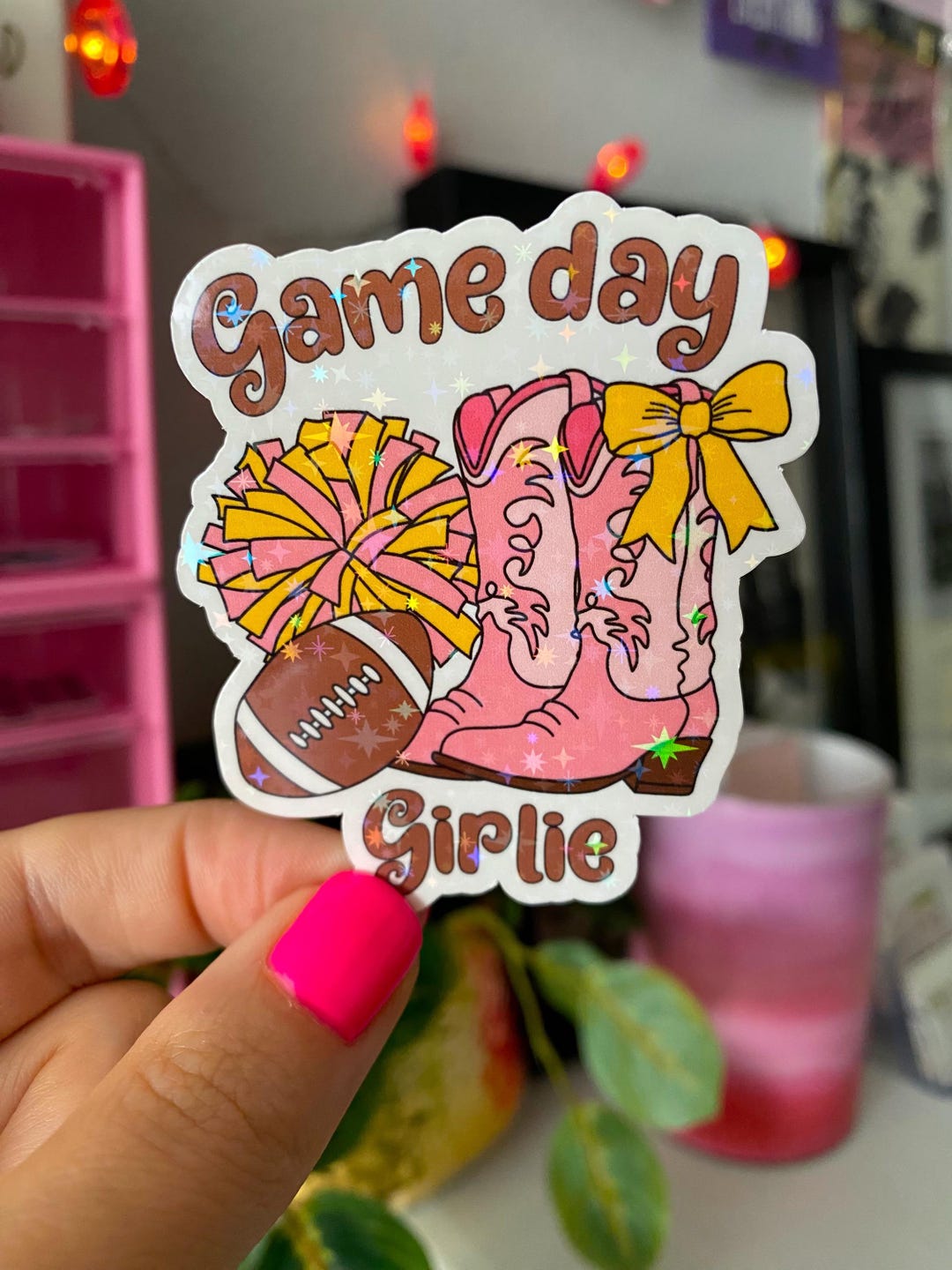 Game Day Girlie Sticker / Holographic / Cute Football Sticker ...