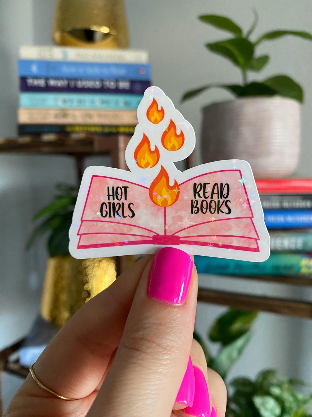 Hot Girls Read Books Sticker / Funny Holographic Book Sticker / Books ...