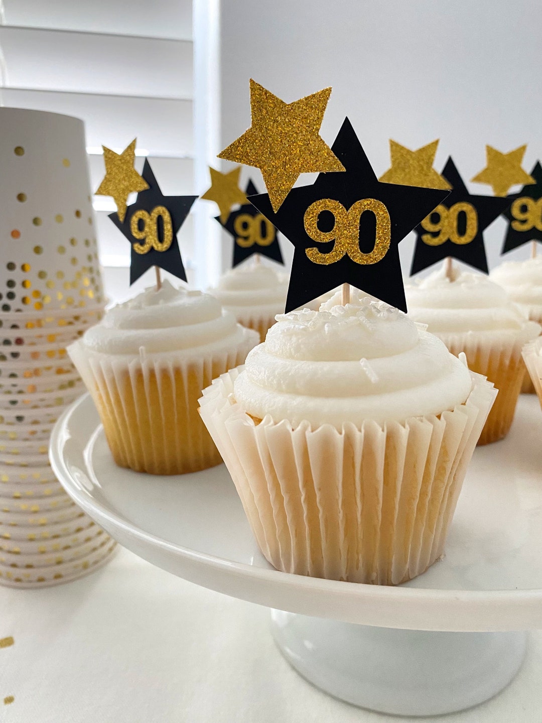 90th Cupcake Toppers / You Pick the Colors / 90th Birthday Decorations ...