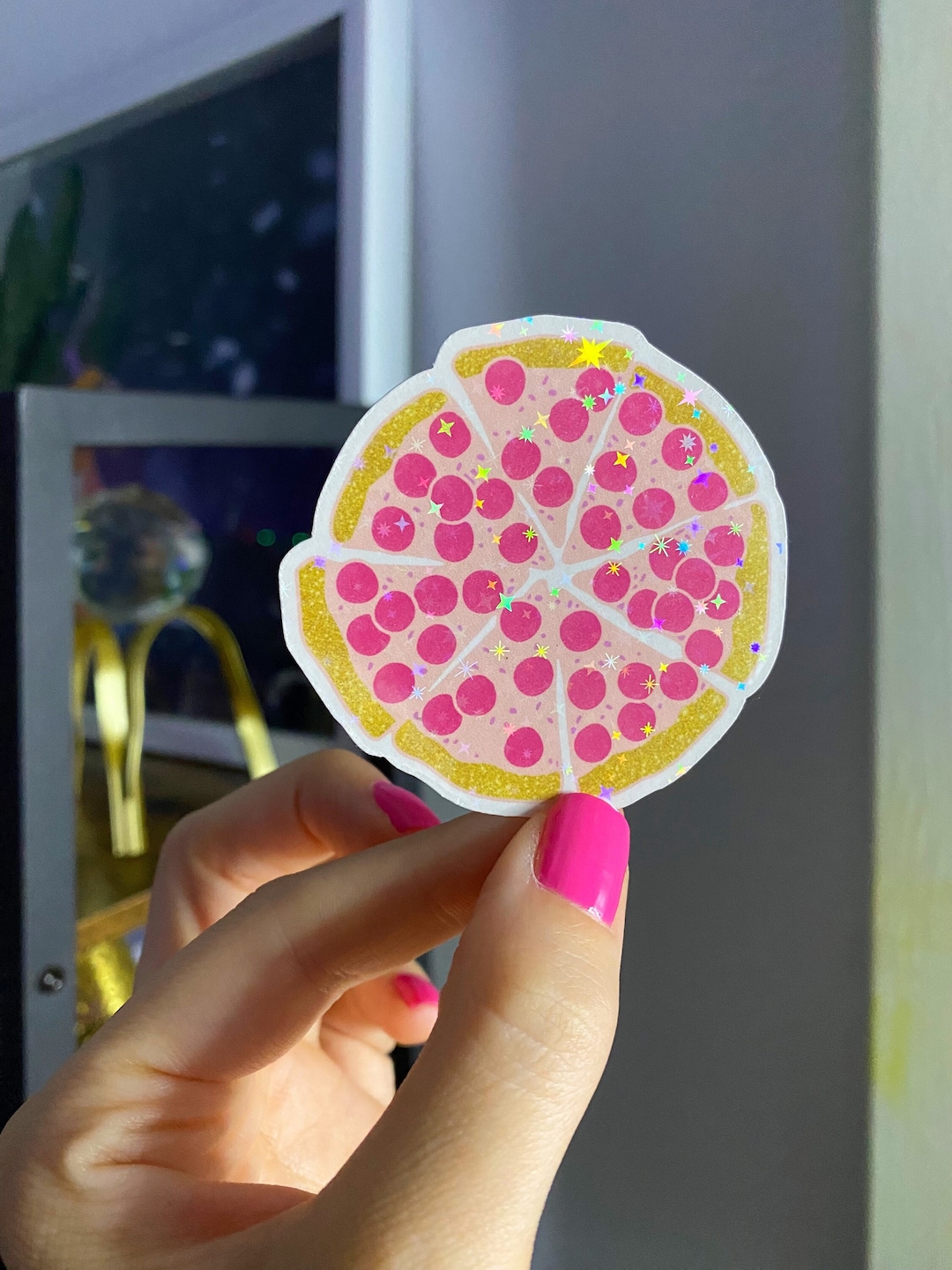 Pizza Sticker / Foodie Stickers / Holographic Vinyl / Pink Food ...