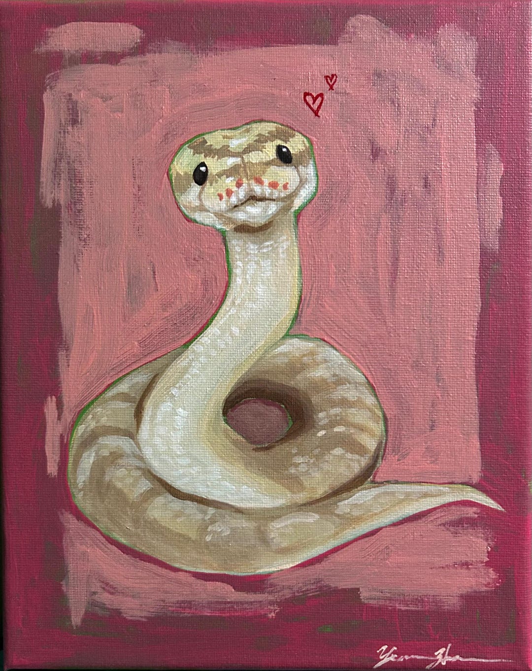 Original Acrylic Painting - Cute Pink Snake Painting - Year of the ...