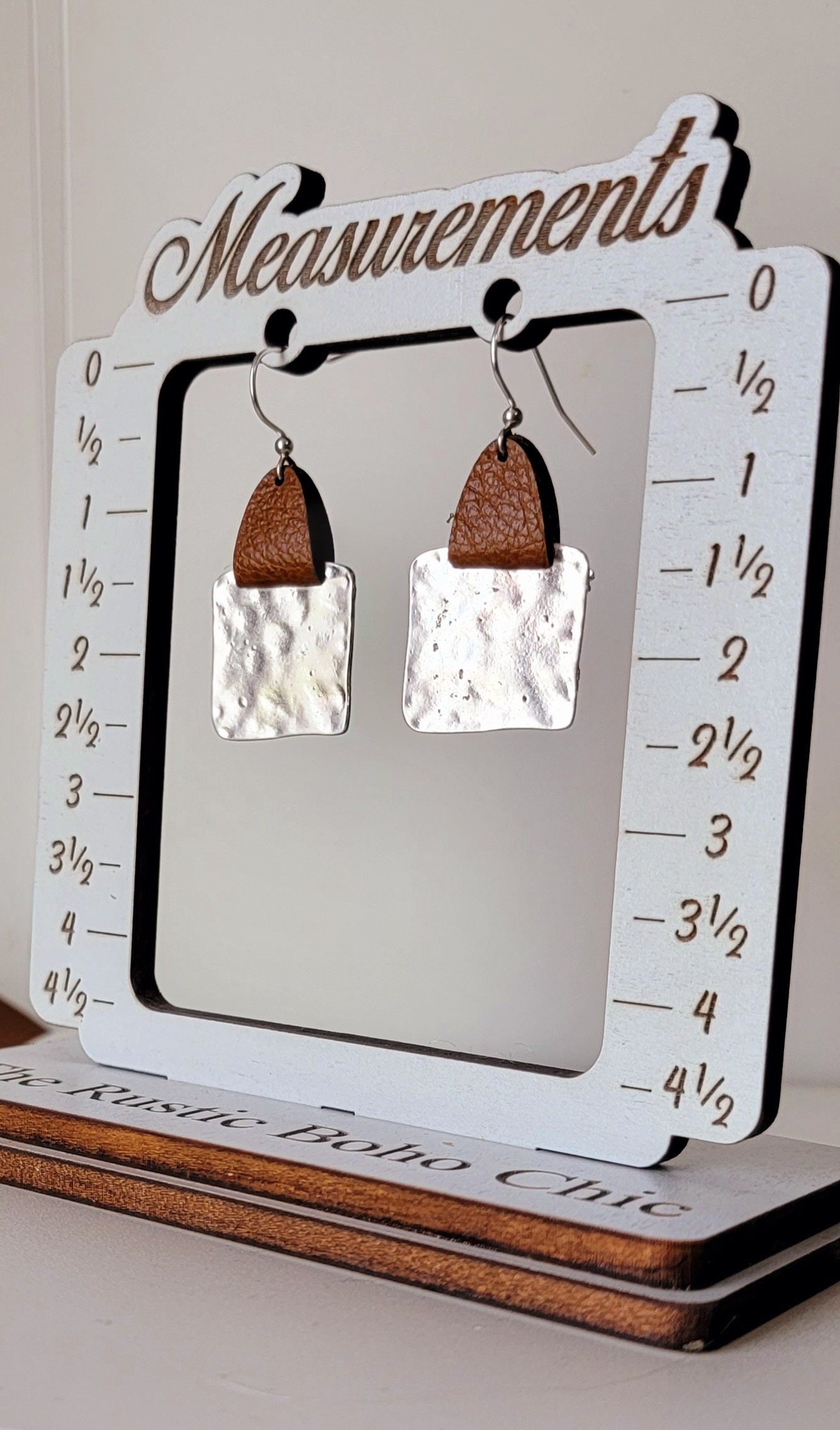 Leather Strap Hammered Square Earrings, - Etsy