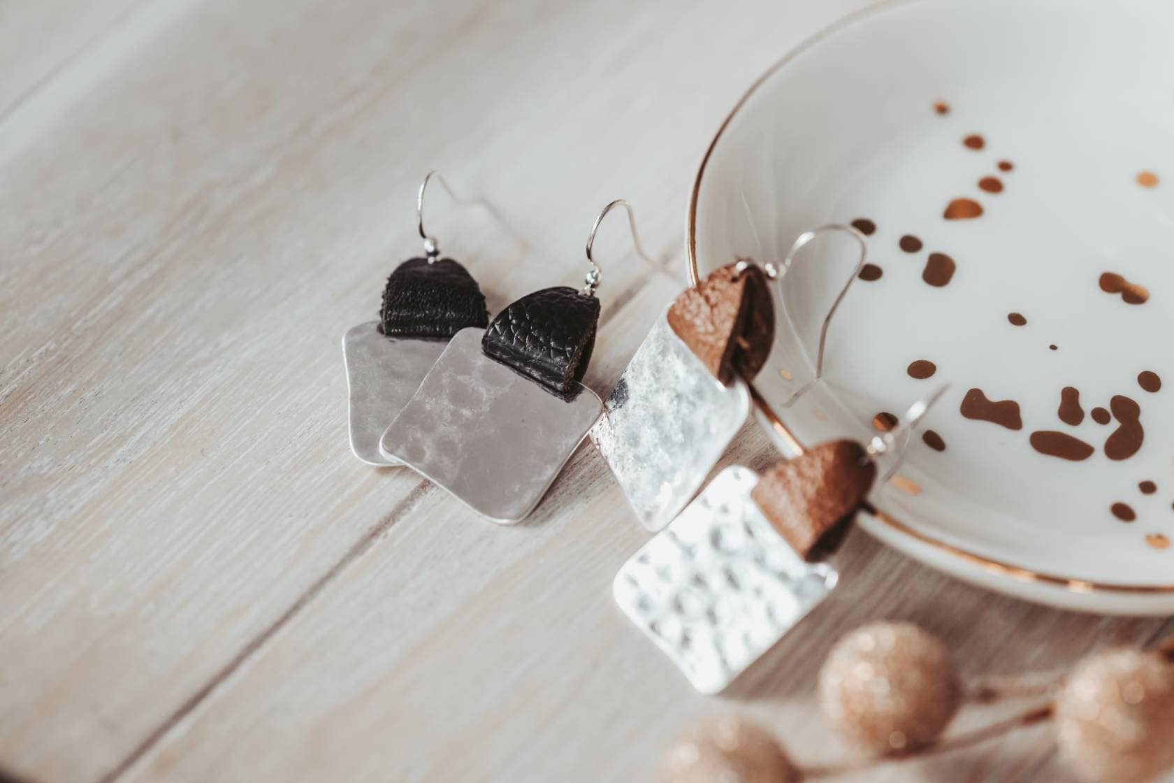 Leather Strap Hammered Square Earrings, - Etsy