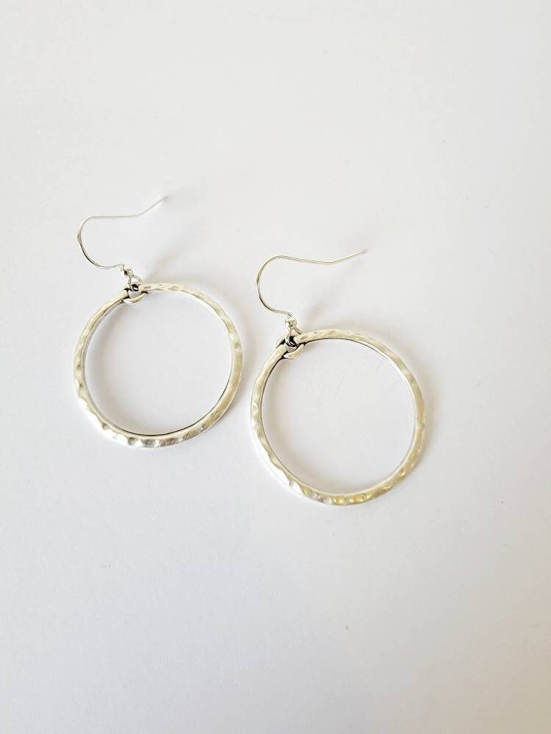 Silver Hammered Hoop Earrings, Christmas Gift for Friend - Etsy