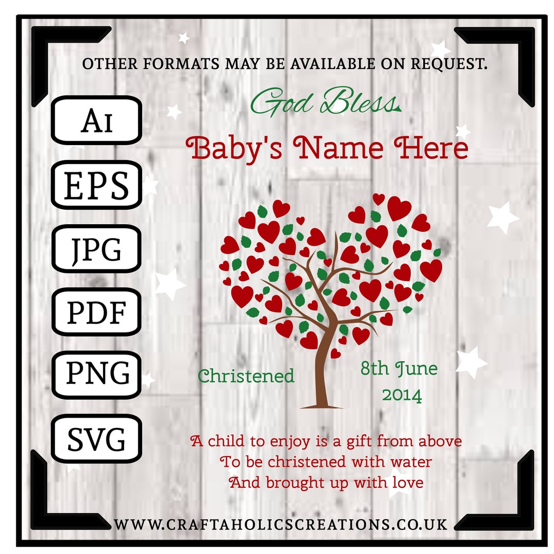 Christening Heart Tree Design for Personalisation....ai, Eps, Jpg, PDF ...