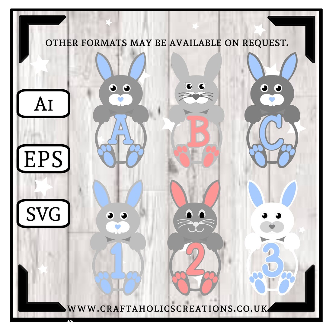 Bunny Alphabet & Numbers With FREE Bonus Bunny Faces....ai, EPS Svg ...