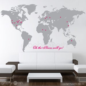 Oh the Places We'll Go QUOTE WORLD MAP With Pins - Wall Decals by ...