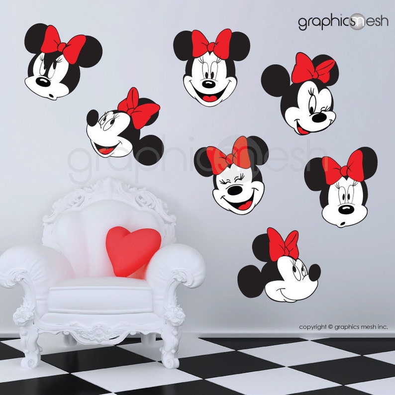 MINNIE MOUSE Various Faces With RED Bow Wall Decals Replica Surface ...