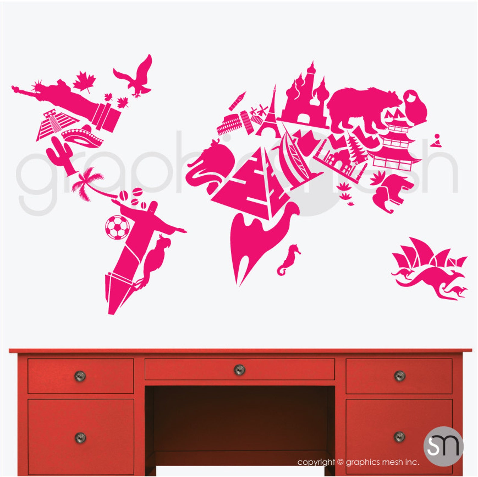 WALL DECAL Landmarks World Map Surface Graphics Nursery - Etsy