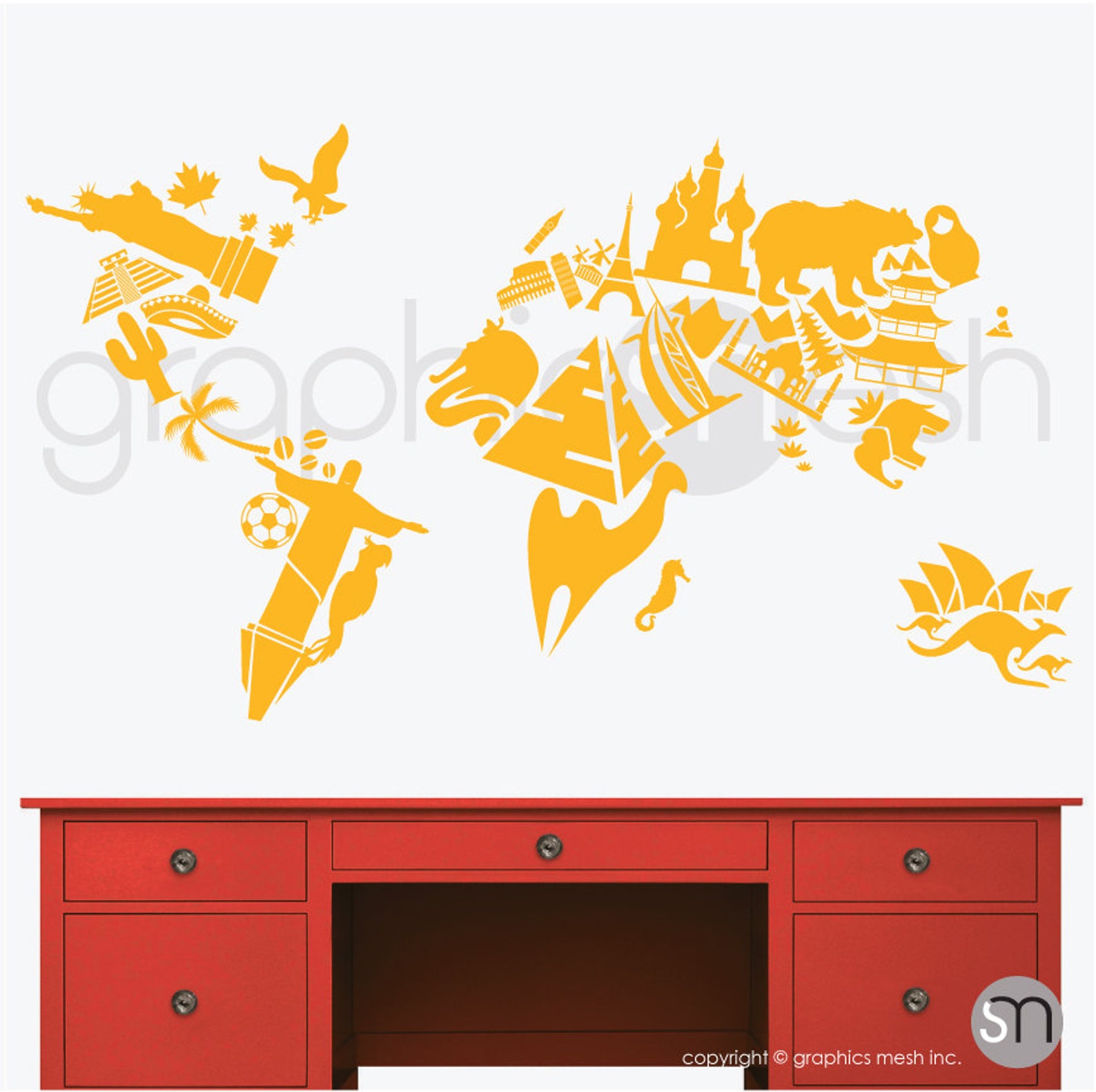 WALL DECAL Landmarks World Map Surface Graphics Nursery - Etsy
