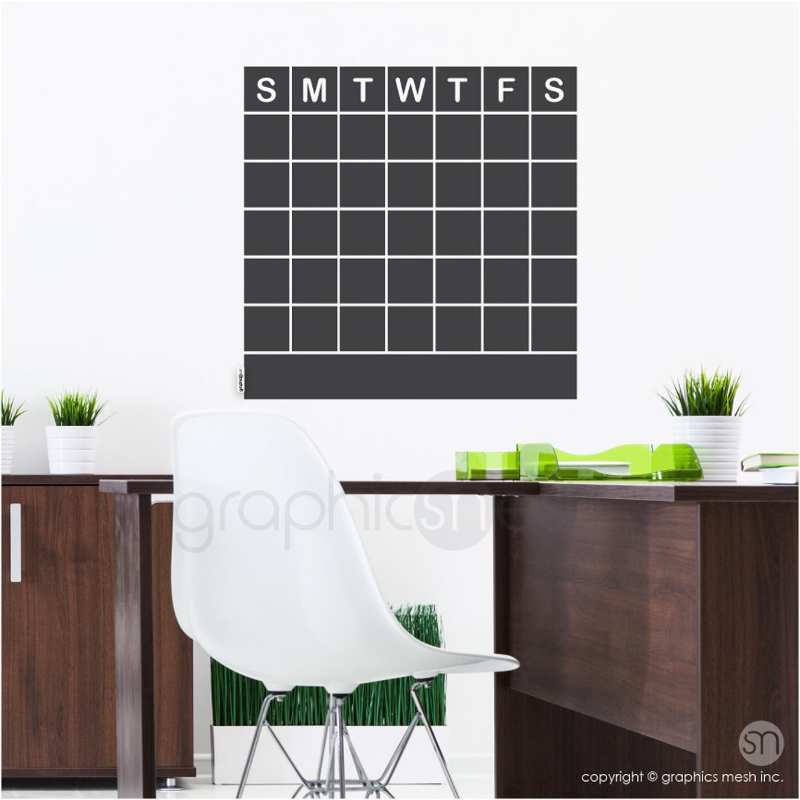 Chalkboard Calendar Wall Decal - Monthly Planning - Erasable Surface ...