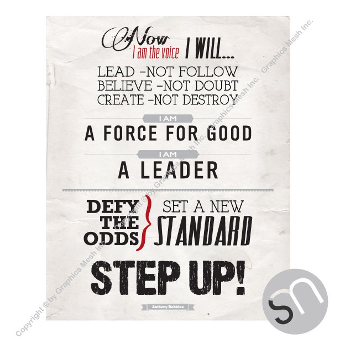 STEP UP! Tony Robbins Motivational Poster - Instant DOWNLOAD ...