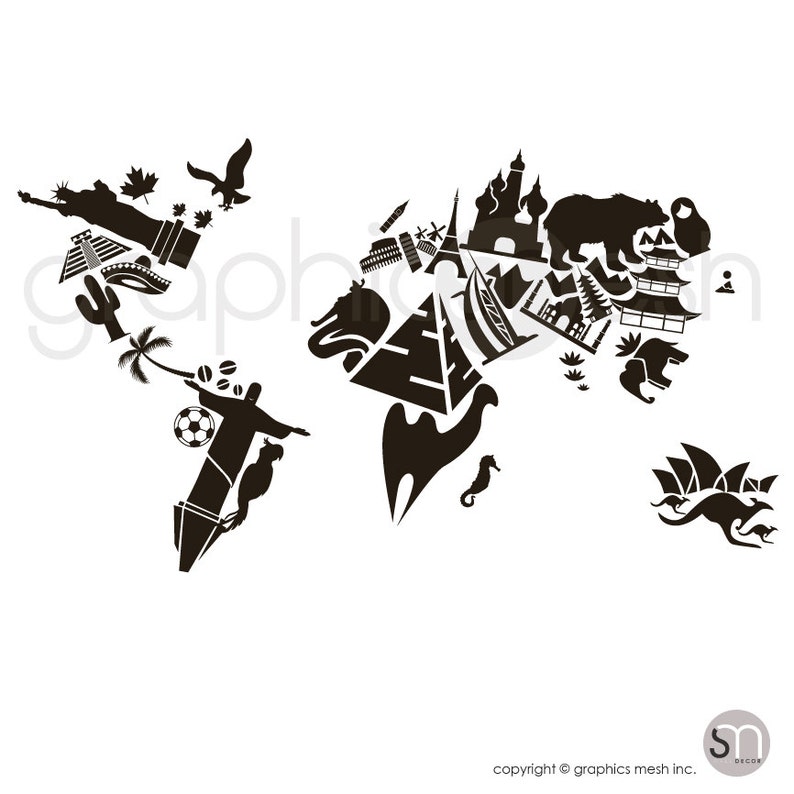 WALL DECAL Landmarks World Map Surface Graphics Nursery - Etsy