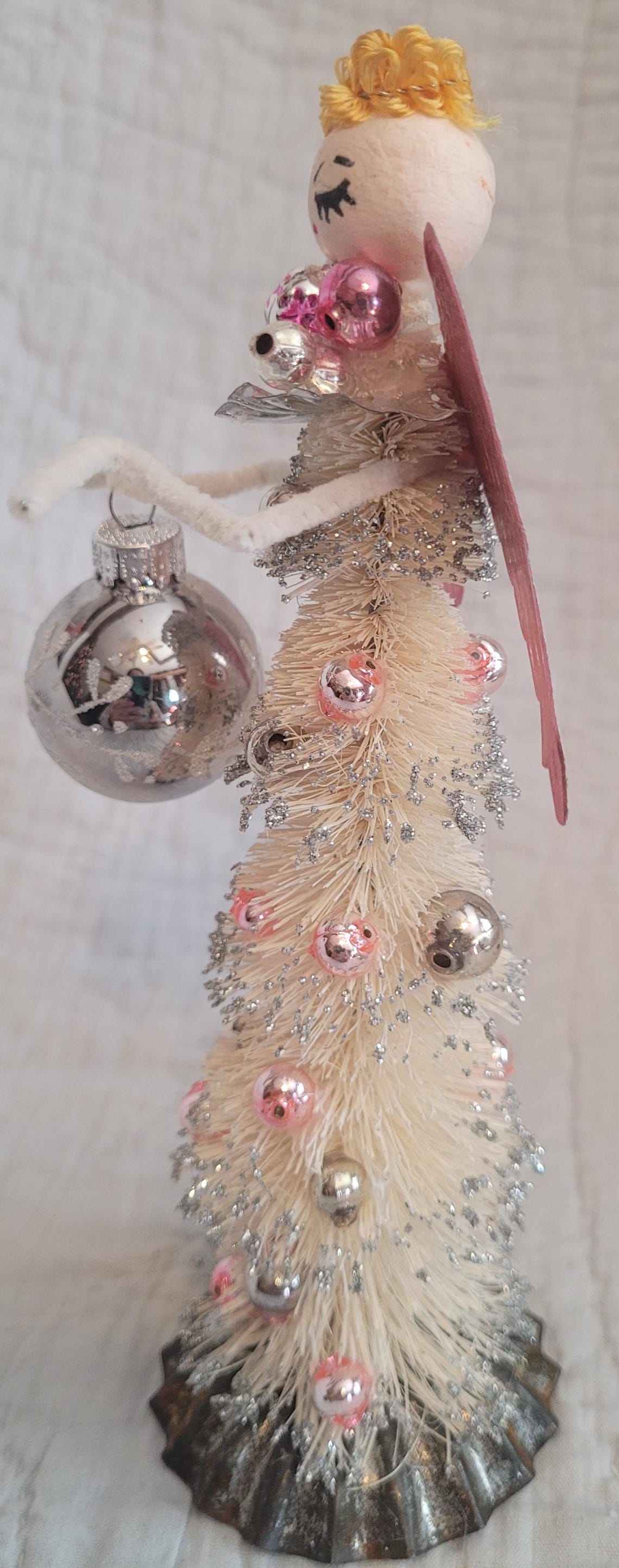 Handmade Pink &silver Christmas Angel Tree on Aluminum Mold Base Using ...