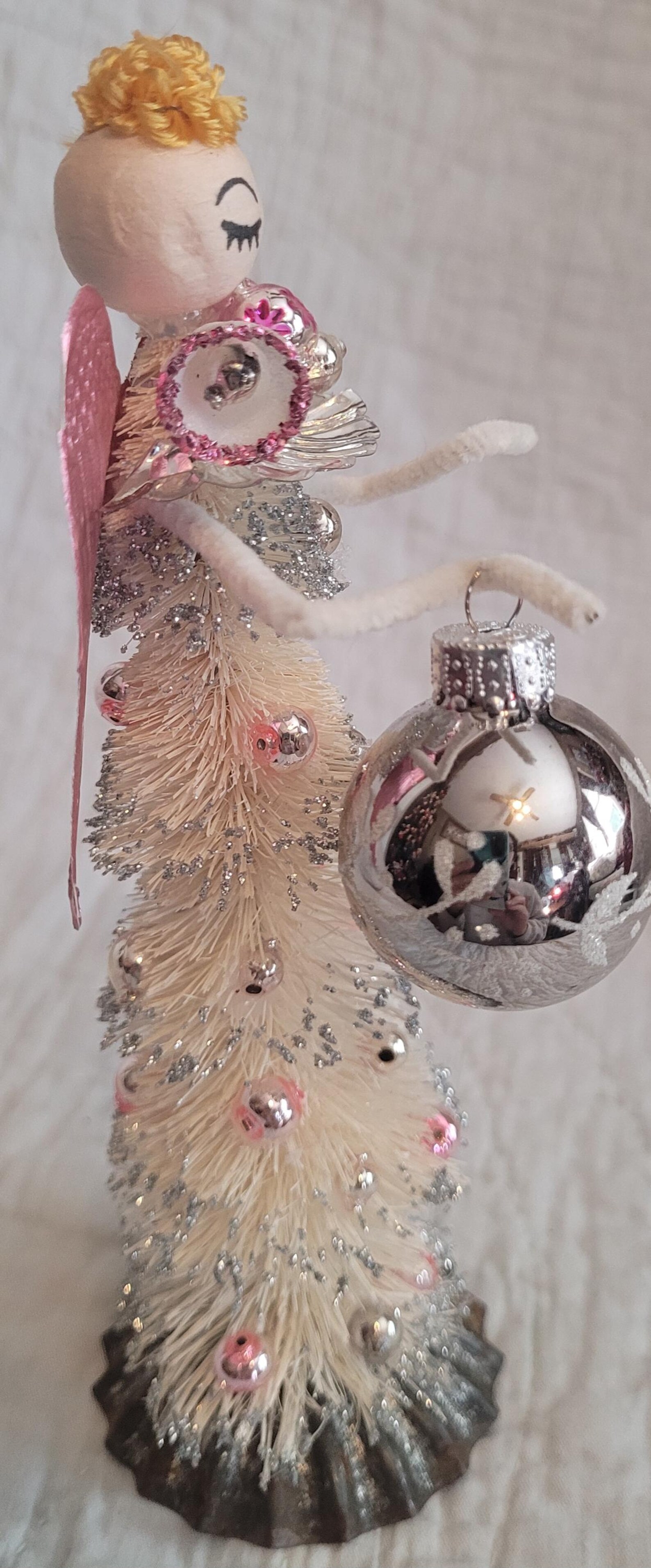 Handmade Pink &silver Christmas Angel Tree on Aluminum Mold Base Using ...