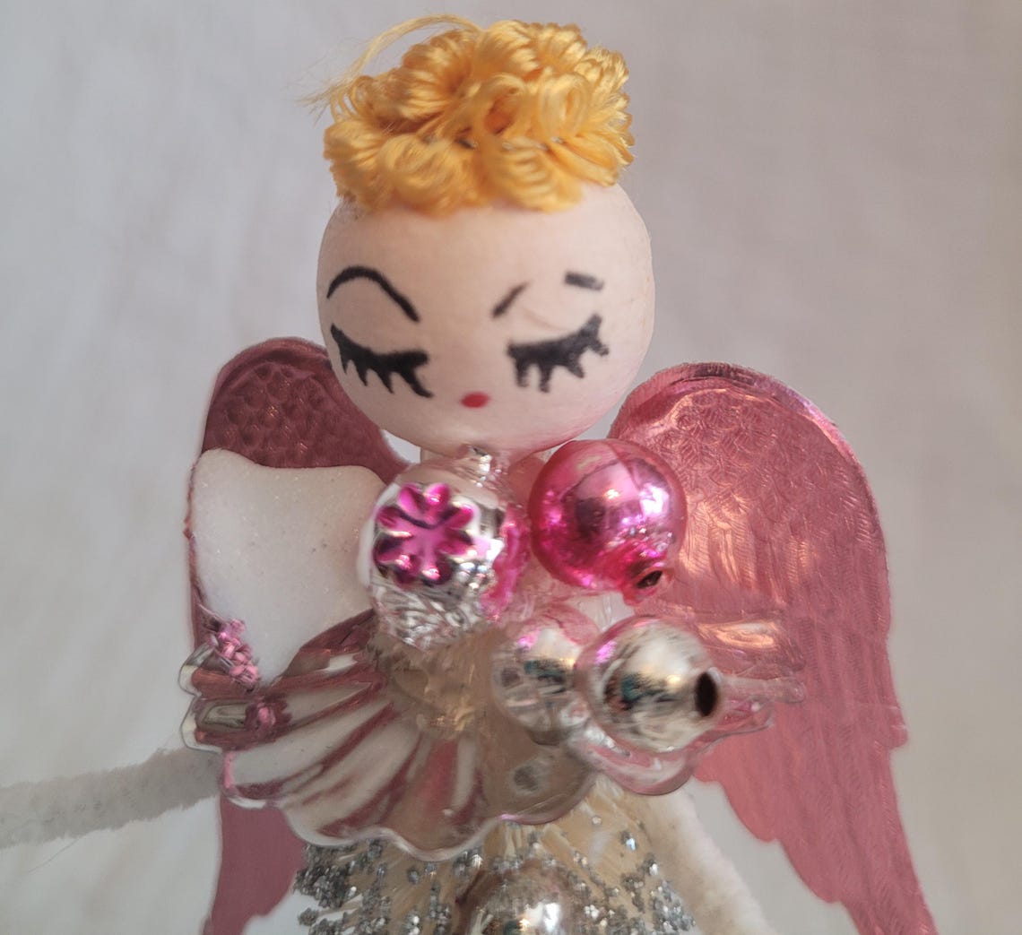 Handmade Pink &silver Christmas Angel Tree on Aluminum Mold Base Using ...