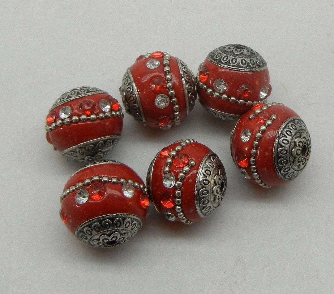 RED INDONESIA BEADS (2) Tribal Bead, Big Red Ethnic Beads, Handmade ...