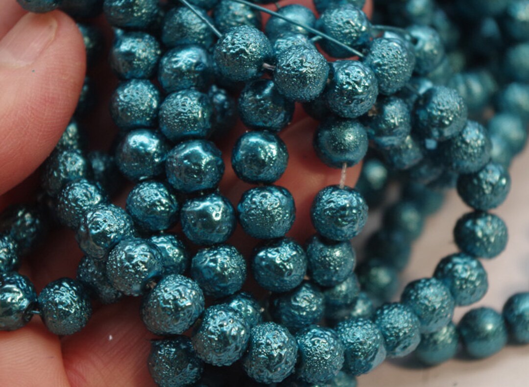MATTE PEARLISED GLASS Pearls, (50), Petrol Blue Pearls, Jane Bari Beads ...