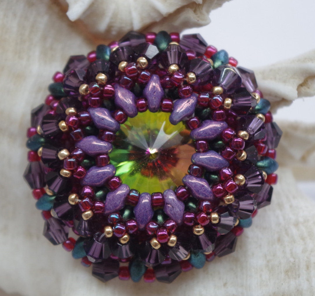 PURPLE PENDANT, Component, Hand Made Beading Component, Unique, Rivoli ...