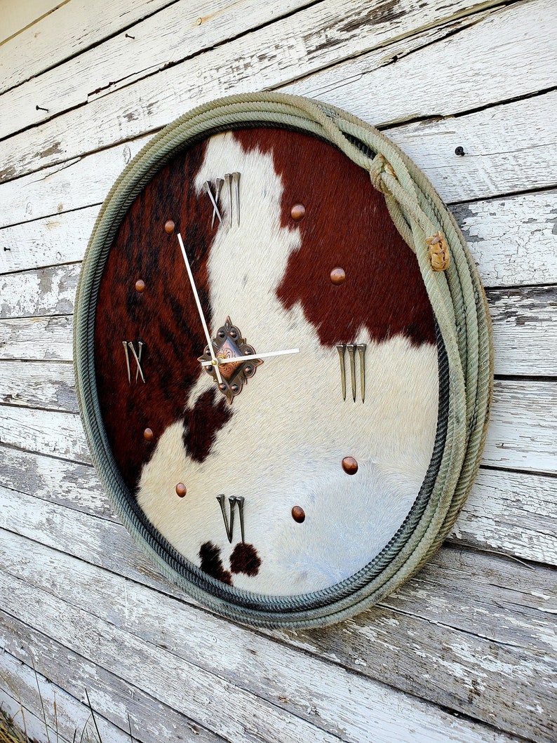 Large 24 Cowhide Lariat Clock - Etsy
