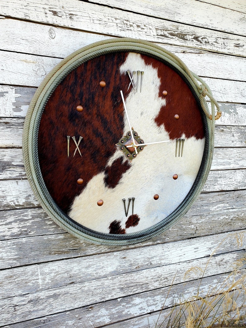 Large 24 Cowhide Lariat Clock - Etsy