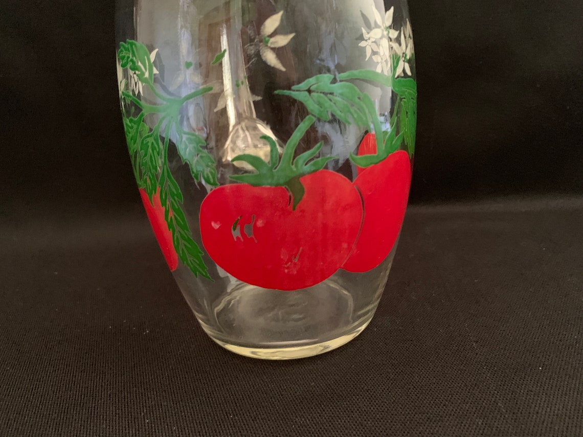 Clear Glass Juice/water Pitcher With Red Tomatoes - Etsy