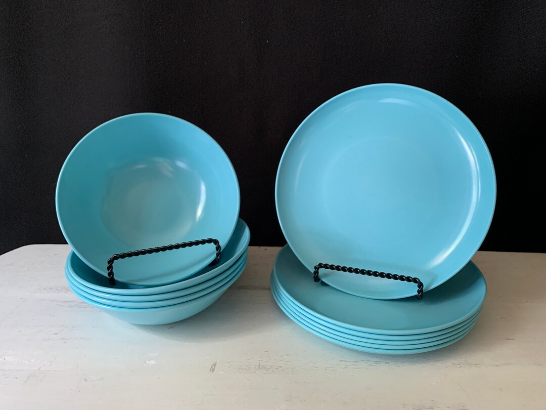 Turquoise Mar-crest MELMAC Melamine 7 Salad Plates and 6 Dessert Bowls ...