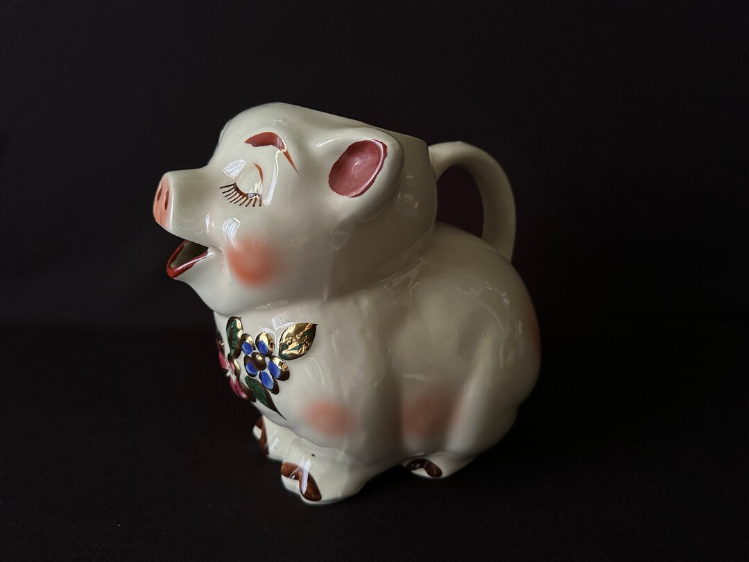 Vintage SHAWNEE Pottery Smiley Pig Pitcher With Gold Trim & Accents - Etsy