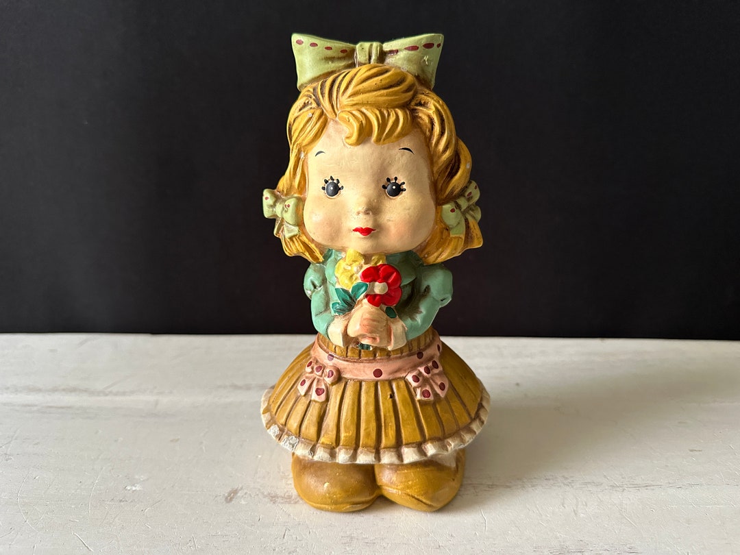 1970s-80s Vintage OLD Ceramic/chalkware COIN BANK – Young Girl Holding ...