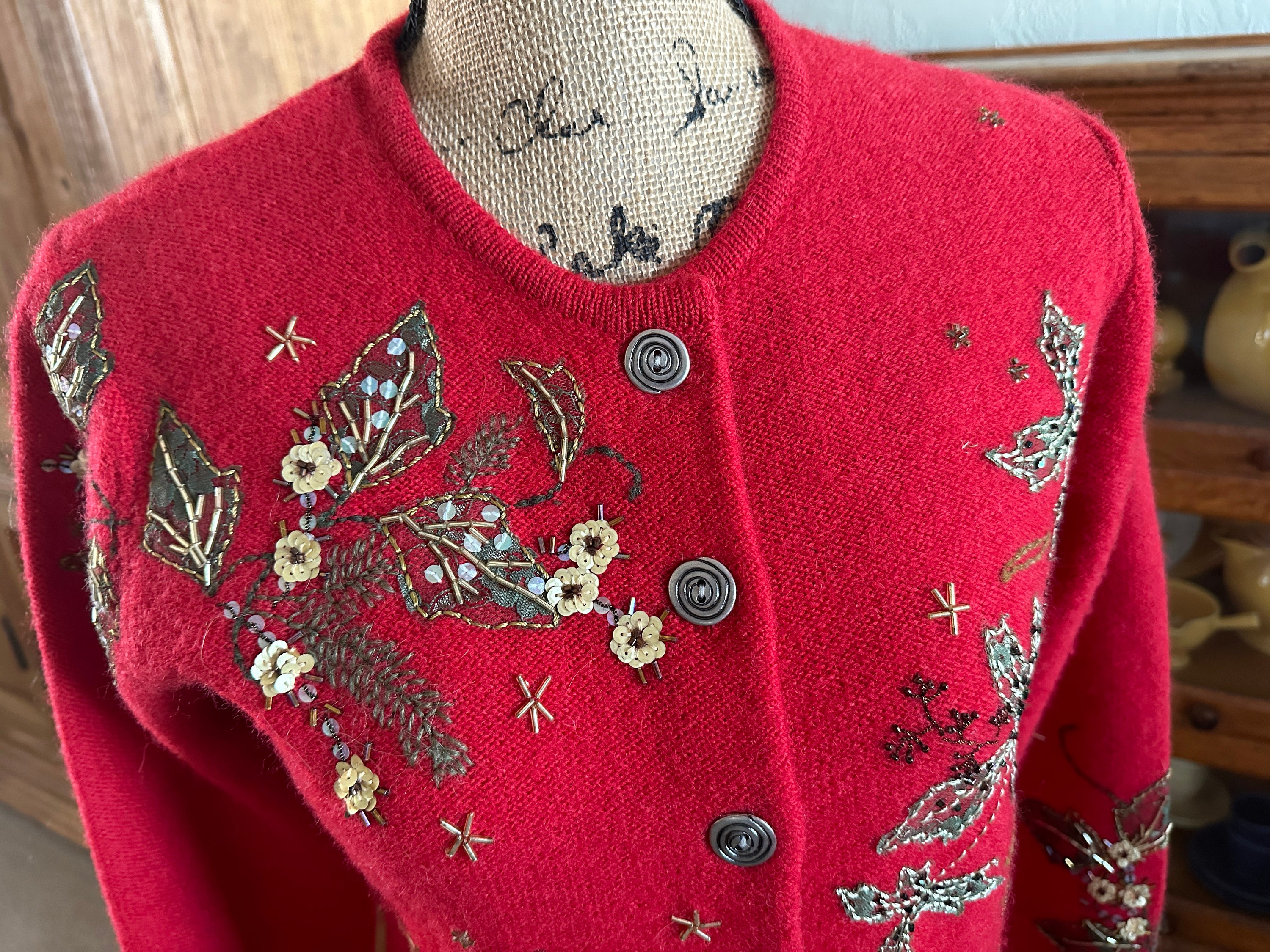 Vintage Red Wool Cardigan: Susan Bristol Beaded Embroidery - Etsy
