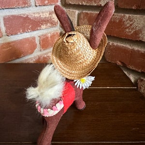 1950s Vintage Flocked Donkey With Straw Hat & White Fuzzy, Furry Tail ...
