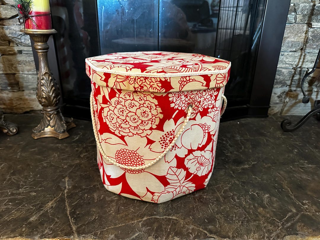 Fabric Covered Sewing Box With Rope Handles – White and Red Floral ...
