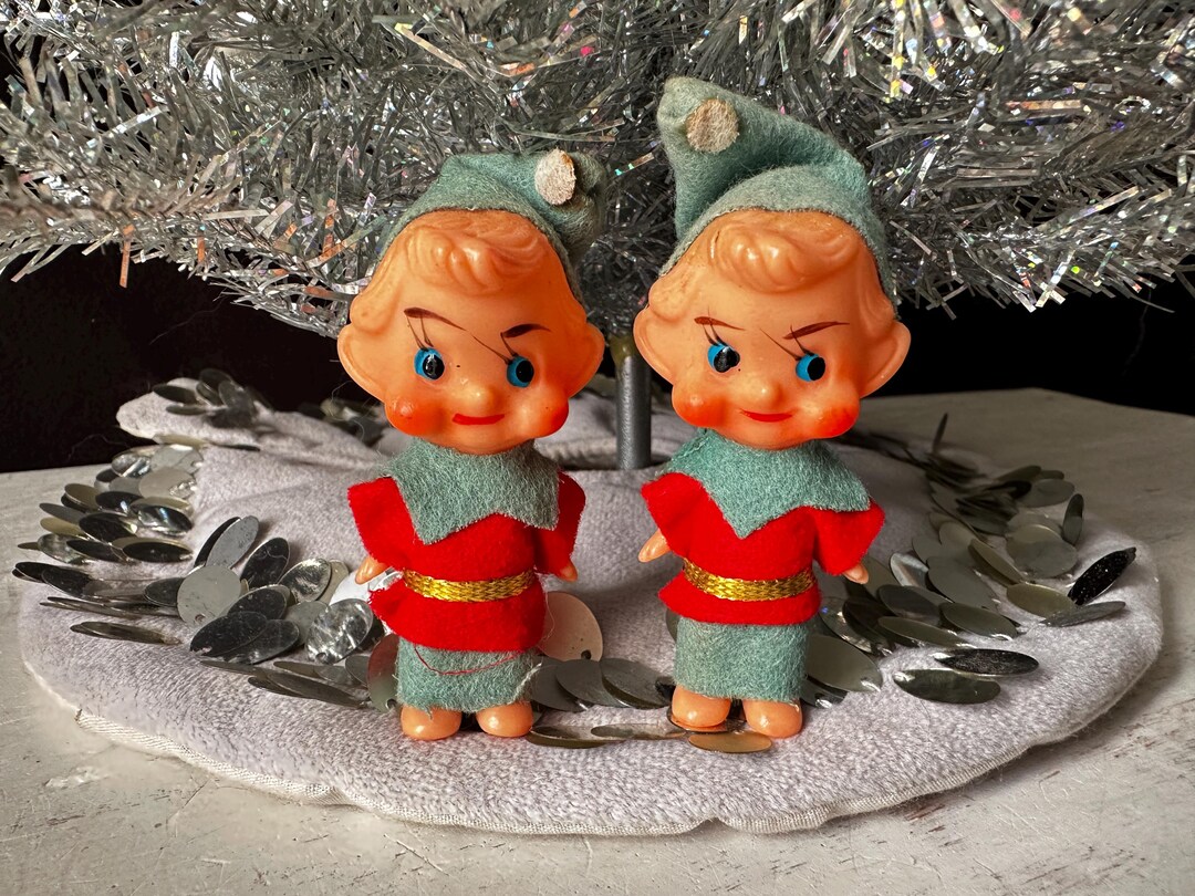 Two 1950s Rubber Faced 3 PIXIE/ELF Collectibles Wearing Felt Elf Suits ...