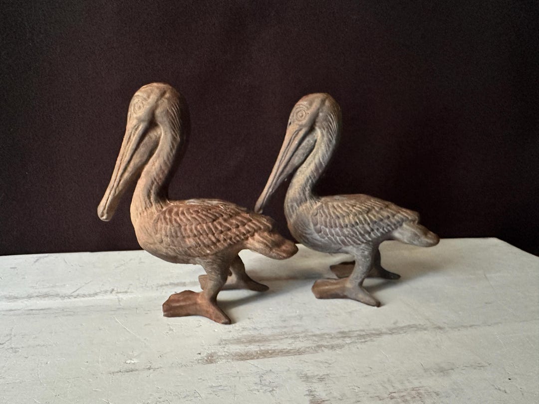 Vintage Cast Iron Pelican Figurines – Doorstops, Bookends, Paperweight ...