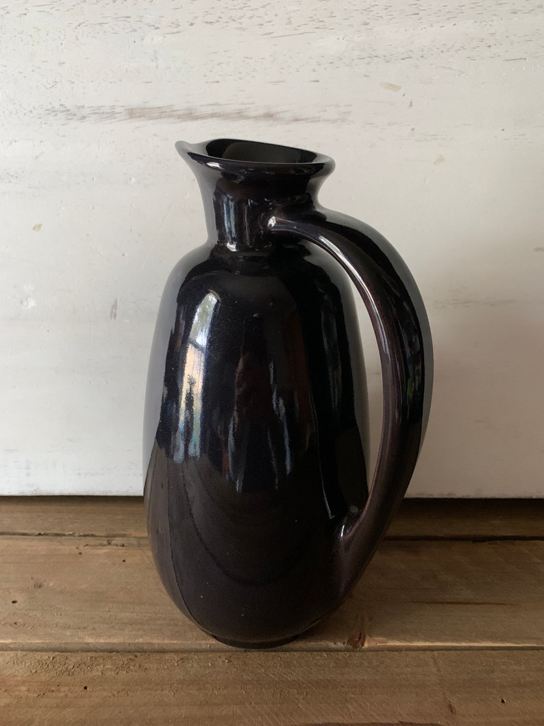 Vintage 8” Frankoma MCM Art Pottery Pitcher Mug Vase Navy Blue Glaze ...