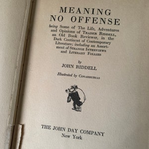 MEANING NO OFFENSE by John Riddell 1928, Third Printing Hard Copy - Etsy