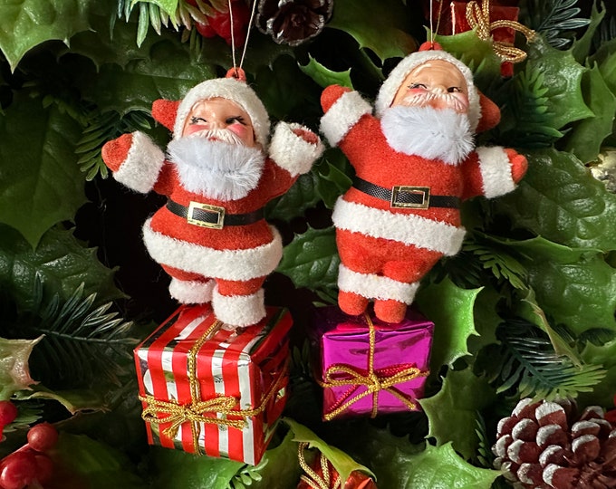 Vintage Dancing Flocked Santa Ornaments on Christmas Presents - Etsy