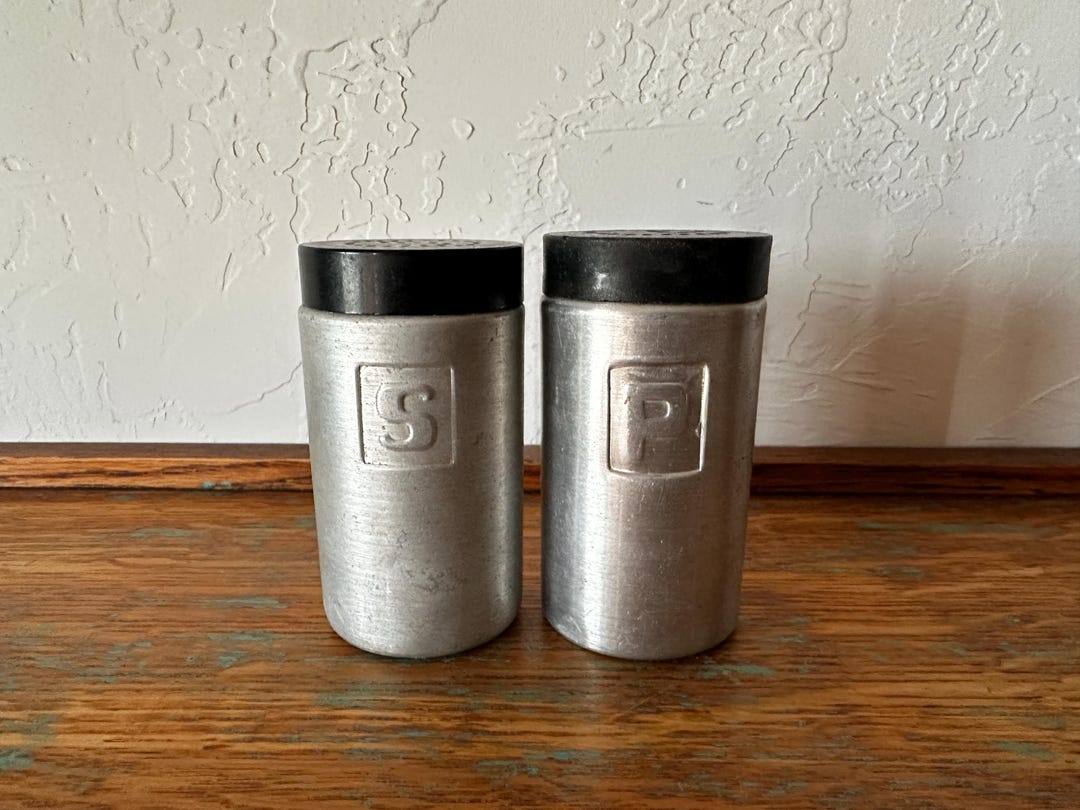 1950’s Mid-century Spun Aluminum Salt and Pepper Shakers With Black Lid ...