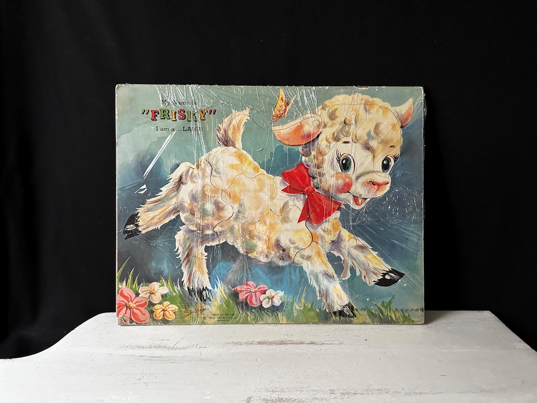 Vintage 1950's PRIZE ART Puzzel 18x14 "my Name is FRISKY-I Am A Lamb ...