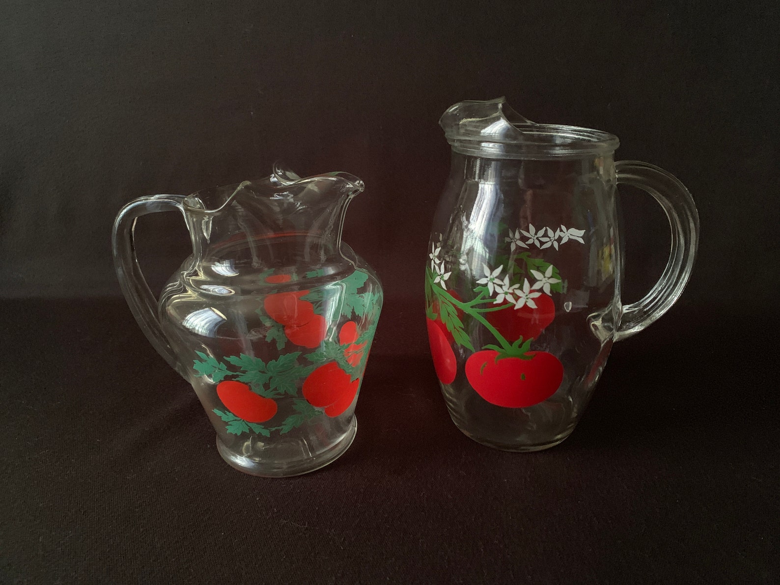 Clear Glass Juice/water Pitcher With Red Tomatoes - Etsy
