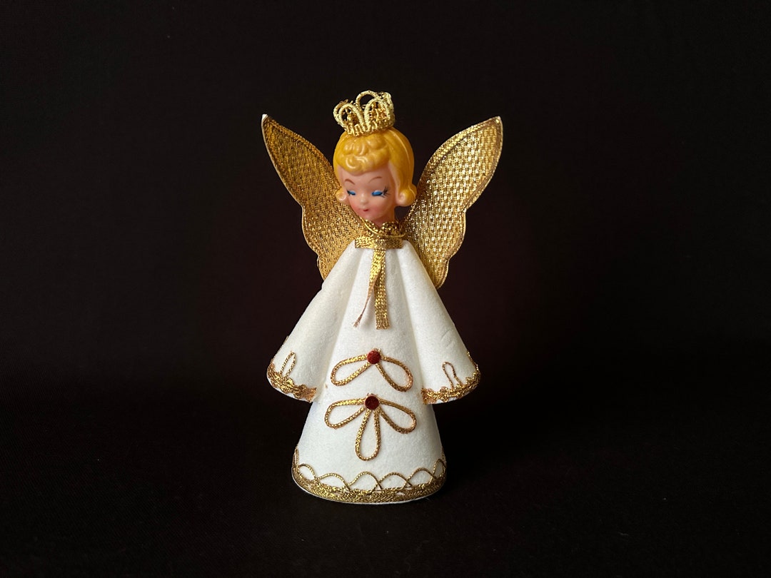 Vintage 6.5" Christmas Angel Ornament With Plastic Head Flocked ...