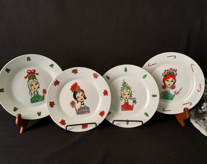 Pfaltzgraff Snow Village Christmas Luncheon Plates Snowman Santa’s ...