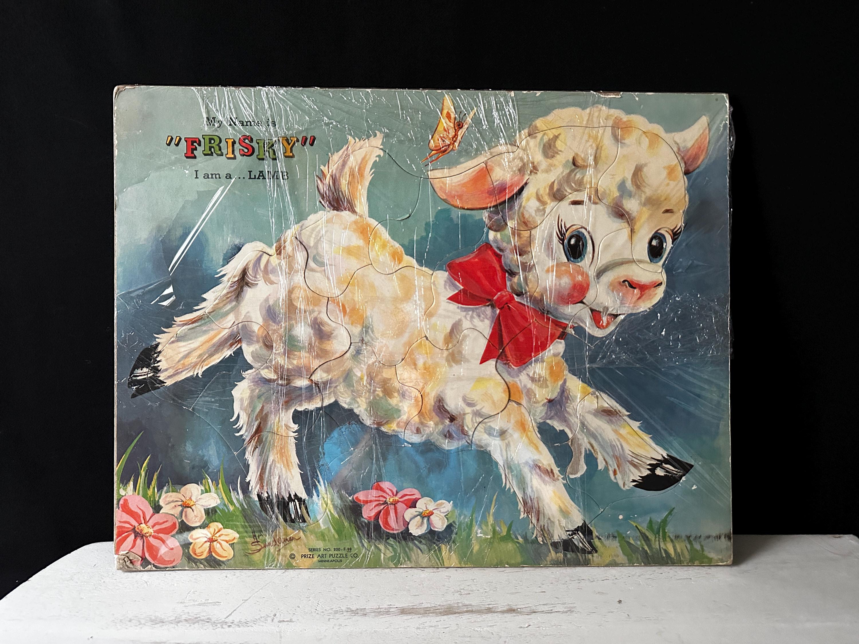 Vintage 1950's PRIZE ART Puzzel 18x14 "my Name is FRISKY-I Am A Lamb ...