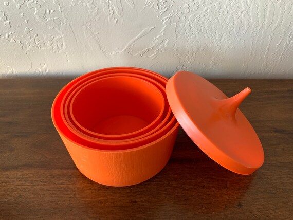 Vintage Orange Plastic Nesting Canister Set with Pointy Lid Kitchen ...